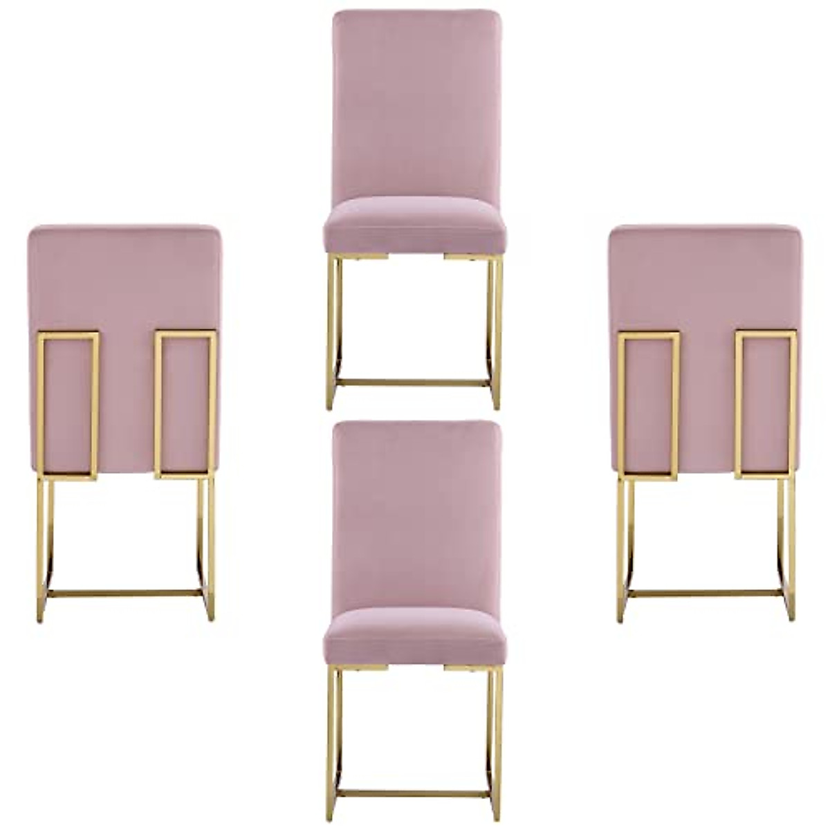AZhome Dining Chairs, Pink Upholstered Velvet Dining Room Chairs with Mirror Gold Stainless Steel Legs, Set of 4