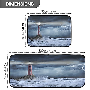 xigua 2 Pieces Stormy Landscape Lighthouse Kitchen Rugs and Mats Set Absorbent Soft Microfiber Bath Mat Non-Slip Doormat Laundry Runner Set, 19.7"x47.2"+19.7"x27.6"