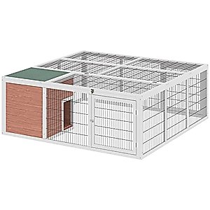 PawHut 64" Wooden Outdoor Rabbit Hutch Playpen Tortoise House Habitat with Run and Enclosed Cover