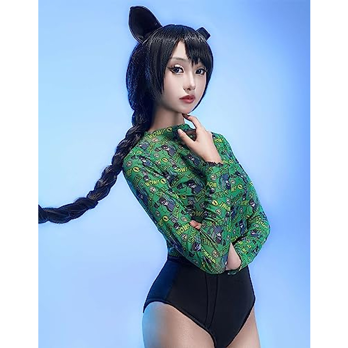Miraculous Women's Cat Noir Long Sleeve Beach Rash Guard Shirt Cover Up Top (as1, Alpha, s, Regular, Regular, Green)
