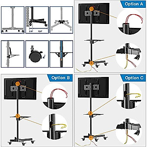 Mobile TV Stand on Wheels for 23-60" LCD LED Flat/Curved Panel Screen TVs, Adjustable Shelves Reclining TV Cart Max VESA 400x400 Portable TV Stand with Tray Rolling Floor TV Stand