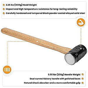36 oz Rounding Hammer Blacksmith Bladesmith Forge Engineer Drilling Hammer Handmade Knife Making Metal Working Forging Farrier Tool Flat Round Face with Wooden Handle Steel Head