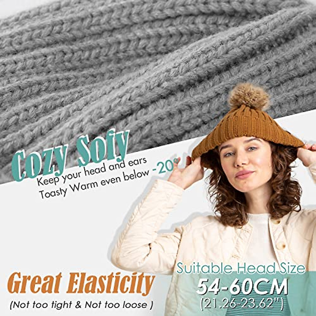 FURTALK Womens Beanie Satin Lined Knitted Beanie with Pom Winter Hats for Women (Grey)