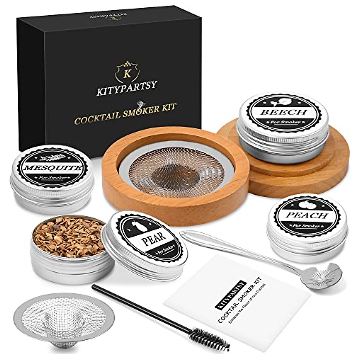 Cocktail Smoker Kit And 4 Pack Of Peach, Pear, Beech, & Mesquite Wood Chips - Cocktail Smoker Kit & Chips For Old Fashioned Cocktails, Whiskey, & Bourbon