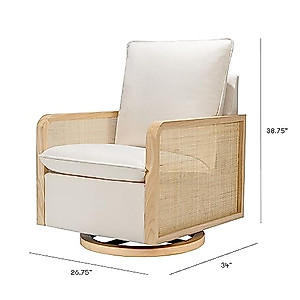 Babyletto Sumba Swivel Glider with Cane in Performance Cream Eco-Weave and Light Wood Base, Water Repellent & Stain Resistant, Greenguard Gold and CertiPUR-US Certified