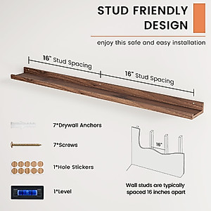 Picture Ledge Shelf, Floating Shelves Set of 2, 48 Inches Long Large Nursery Book Shelves for Toys Storage, Kids Bookshelf Wall Mounted for Living Room Bedroom Decor Books Photo Frames, Walnut