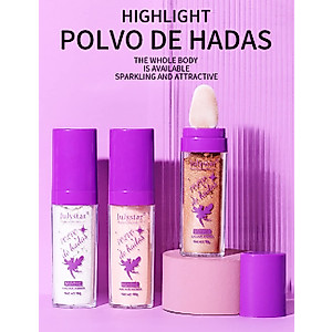 Polvo De Hadas Highlighter Stick Puff Fairy Stick Highlight Powder Glitter Loose Powder Brush Stick Contouring Powder Shimming Face Powder Blusher (#01 Pearl White)