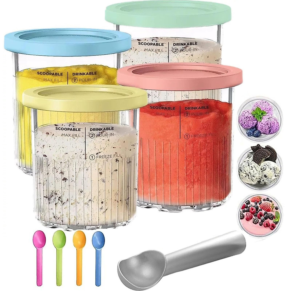 AFINSEA 4 Pack Creami Deluxe Pints and Lids,Extra Delux Pint Containers Compatible with Ninja Creamy NC500, NC501, CN501CO Series Ice Cream Machines, 24 OZ Creami Deluxe