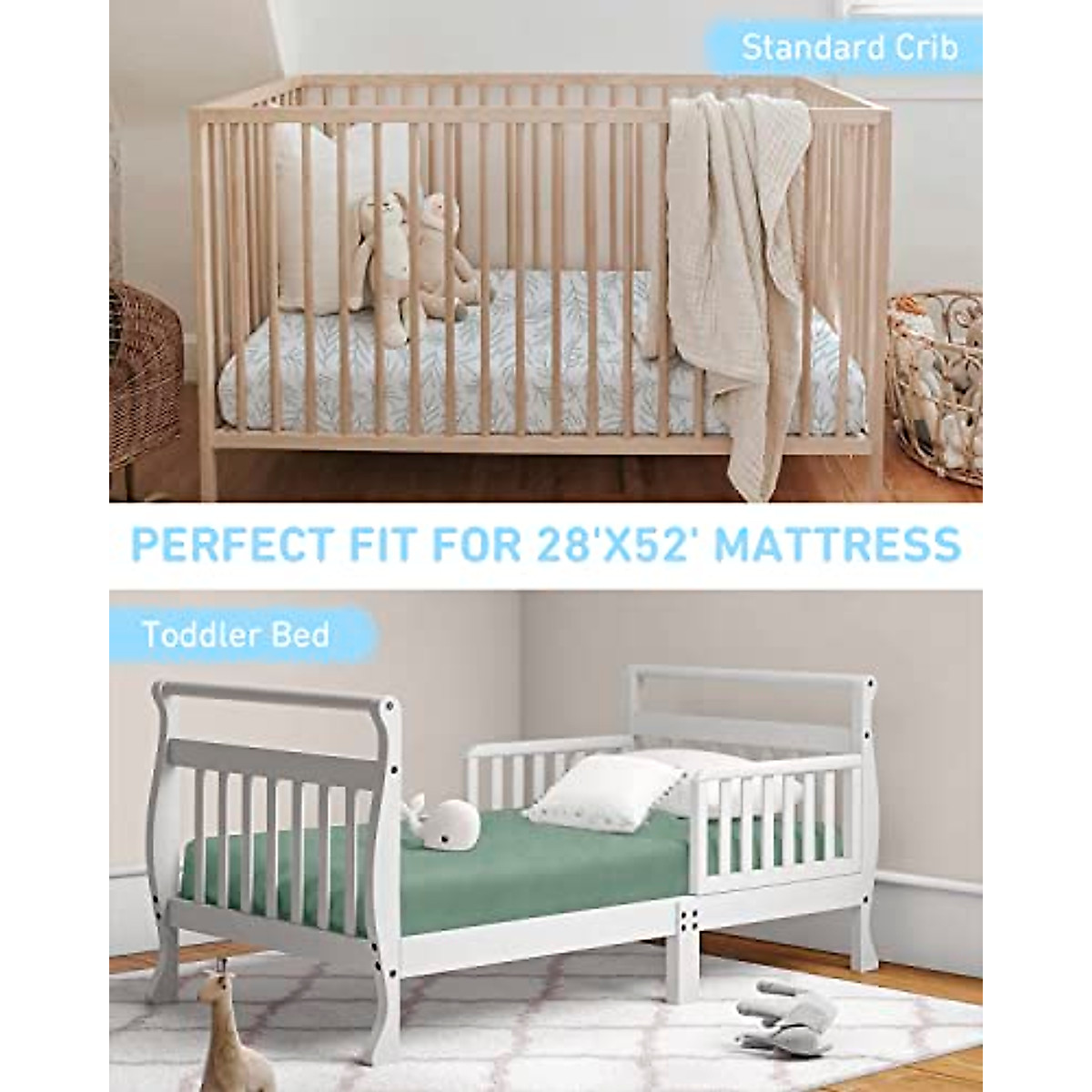 Babebay Crib Sheets for Boys and Girls, Fitted Baby Crib Sheet Neutral for Standard Crib Mattress & Toddler Bed Mattress (52"x28"), Soft and Safe Cotton Green Crib Sheets, 2 Pack (Sage Green)