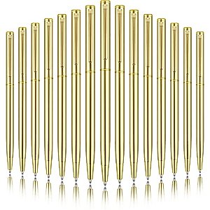 Zonon Gold Slim Ballpoint Pens Black Ink 1 mm Medium Point Metallic Retractable Pens Gold Metal Pen for Wedding Business Office Supplies Students Teachers Christmas Present (15 Pieces)