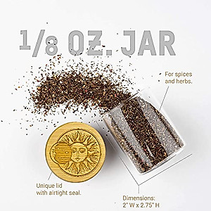 Sun and Moon 60ML Glass Food Storage Container and Decorative Engraved Air Tight Bamboo Lids Multi-Use Jar Herbs, Coffee, Tea, Sugar, Candy Apothecary Accessories for The Bedroom Kitchen Pantry