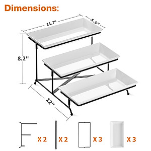 Mfacoy 3 Tier Serving Tray Set, 12" Tiered Serving Trays Platters, Reusable Serving Tray for Party, Collapsible Sturdier Stand with Stable Cross Bars, Serving Platters for Veggie, Fruit, Dessert