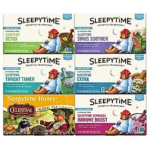 Celestial Seasonings Wellness Tea Sleepytime Variety Pack, Detox, Sinus Soother, Throat Tamer, Sleepytime Extra, Honey, Immune Boost, Caffeine Free Sleep Tea, 20 Tea Bags (Pack of 6)