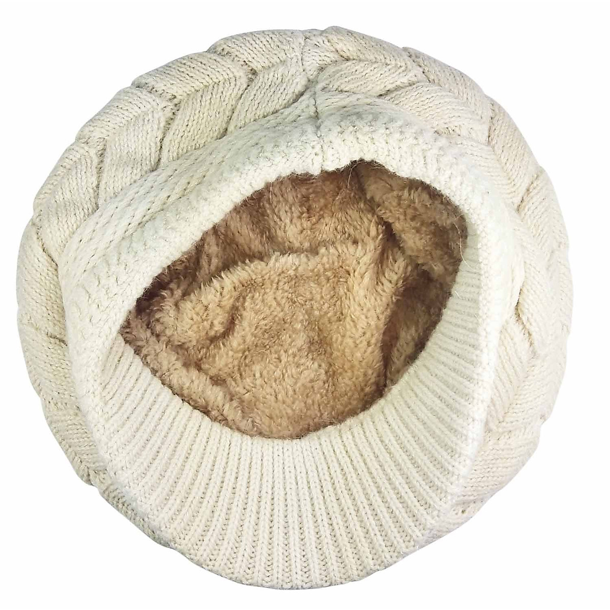 HINDAWI Women Winter Warm Knit Hat Wool Snow Caps with Visor, Beige