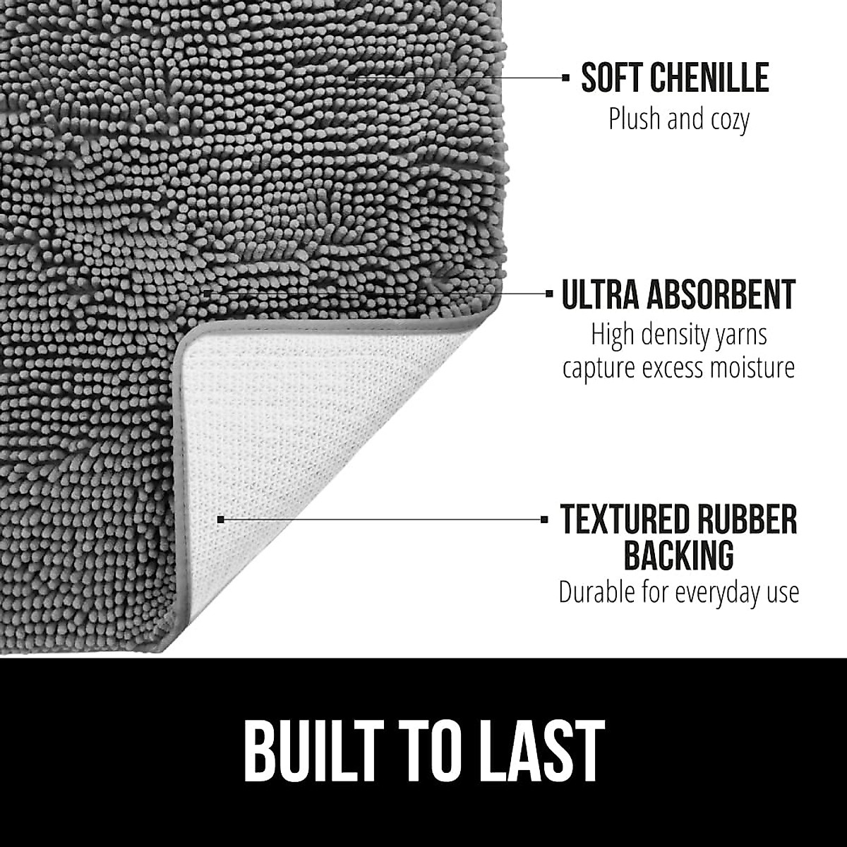 Gorilla Grip Bath Rug and Area Rug Set, Bath Rug Size 36 x 24 in, Shaggy Machine Washable Mats, Area Rug Set Size 22 x 19 x 15 in and 30x20, Absorbent Washable Mats, Both in Gray, 2 Item Bundle