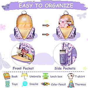 RAVUO Toddler Backpack, Cute Butterfly Kids School Backpacks Lightweight Water Resistant Girls Bookbag with Chest Strap