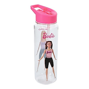 Paladone Barbie Water Bottle with Stickers | 650ml (21 fl oz) Plastic Water Bottle With A Straw | Perfect for Kids to Decorate and Bring to School