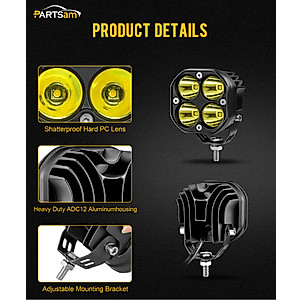 Partsam 3 Inch Yellow Pods Fog Light, 30W Waterproof Cubes Offroad Cree LED Pods Spot Flood Ditch Lights, Square Off Road Lights for Pickup Truck SUV ATV UTV Boat Forklift 4x4 Motorcycle, Pack of 2