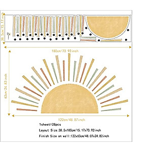 astrkiz Large Boho Half Sun Wall Decals Peel and Stick, Watercolor Pastel Sun Decal Sunrise Wall Murals Stickers, Sunshine Wall Stickers for Kids Room Playroom Nursery Bedroom, 48.07" x 24.82"