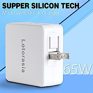 65W USB C Fast Charger, PD Wall Charger for MacBook, Lenovo 65W Laptop,Dell/HP Laptops,iPad, iPhone with Two 3.2-inch USB C to C and Type C to Type A Charging Cables Type C Wall Charger Lotorasia
