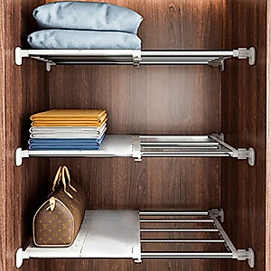 ChoiCARE Closet Tension Shelf & Rod, Adjustable Organizer for Closet, Expandable Closet Tension Shelf Storage Rack for Cabinet Wardrobe Cupboard Kitchen Bedroom ((13-20.9) x 11.8'')