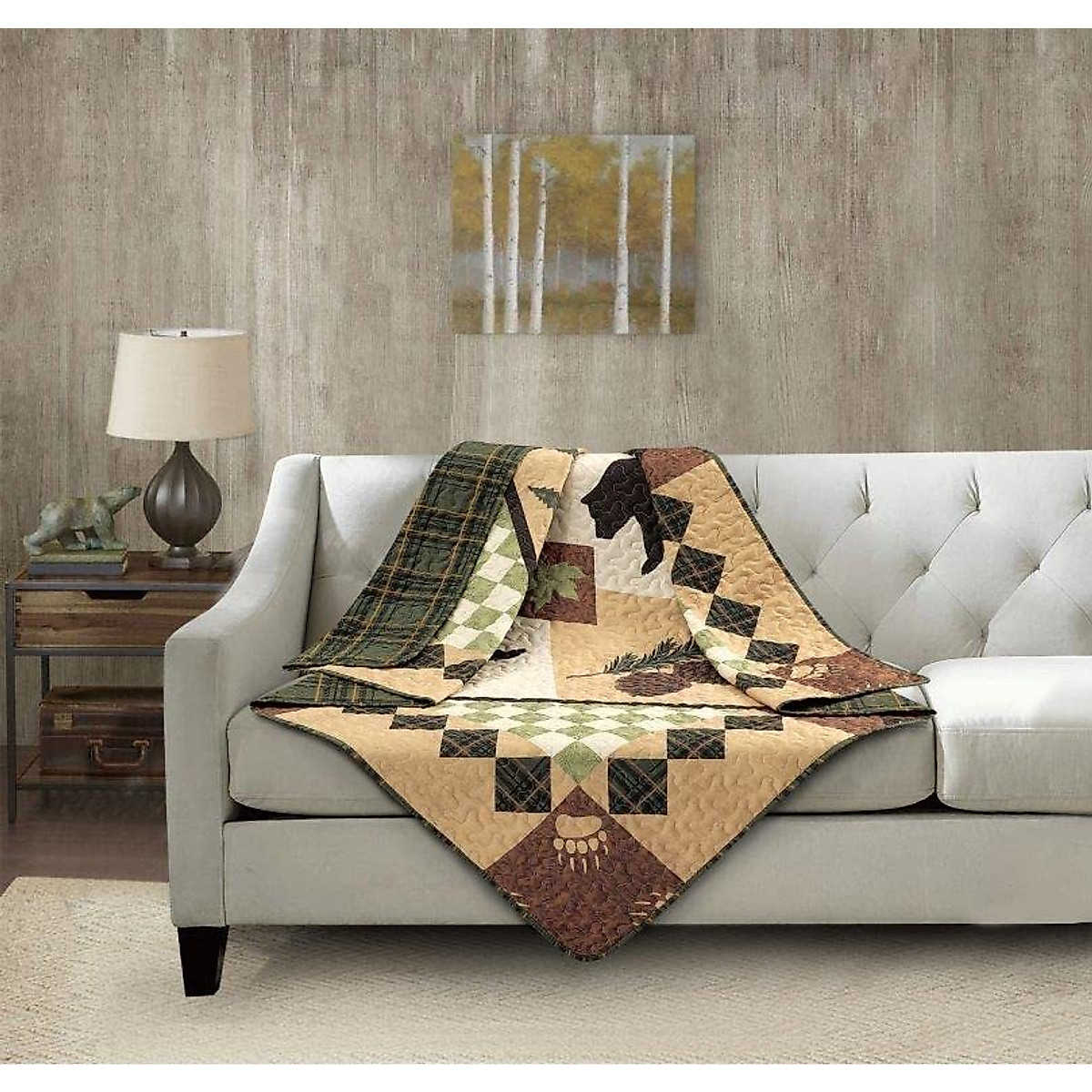 Quilted Throw Blanket by Virah Bella - 50" x 60" Four-Point Lodge Lightweight Throw Quilt Great for Loungers & Extra Bedding - Beautiful Lodge-Themed Blanket