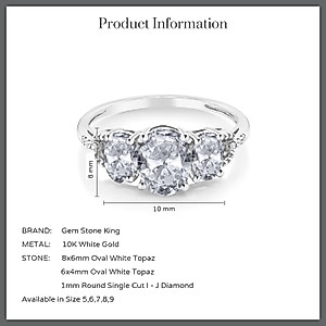 Gem Stone King 10K White Gold White Topaz and Diamond Accent 3-Stone Engagement Ring For Women (2.35 Cttw) (Size 8)