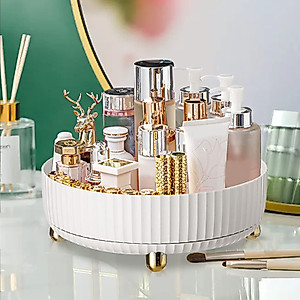 TagRecove Makeup Perfume Organizer Cosmetic Tray, 360 Degree Rotating Makeup Organizer, Lazy Susan Large Capacity Cosmetic Desk Storage Lotions Display Cases White Large