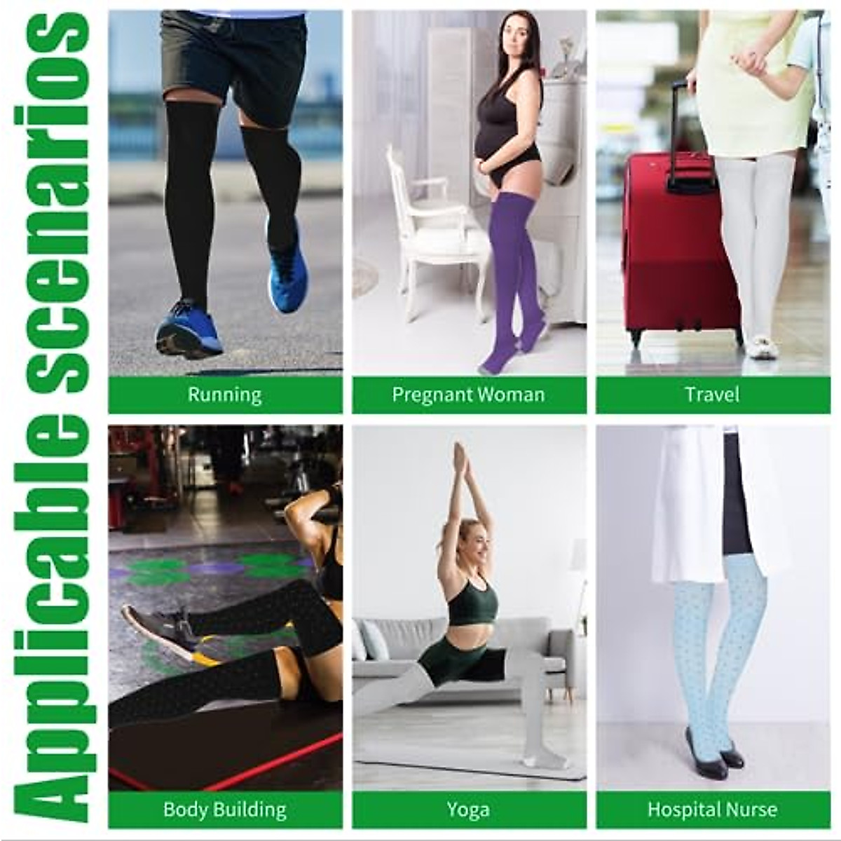 LEVSOX Thigh High Compression Socks for Women&Men 20-30 mmHg Viscose for Bamboo Over the Knee Graduated Long Compression Stockings for Nurse, Pregnancy, Travel, 3 Pair, Close Toe, Black