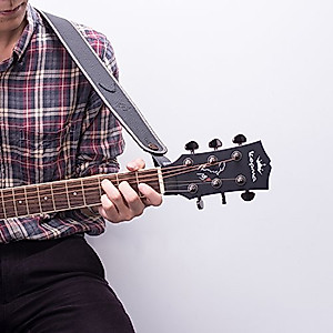 POYOLEE Leather Guitar Neck Strap Button Guitar Headstock Strap Tie, Black/Anti Copper