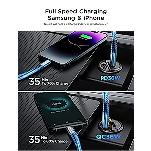 USB C Car Charger PD36W & QC36W, AINOPE Car Charger Fast Charge 2-Port PD&QC3.0 Cigarette Lighter USB Charger with 3.3ft Type C Cable All-Metal Body Fit for Samsung S23/S22 iPhone 14/13