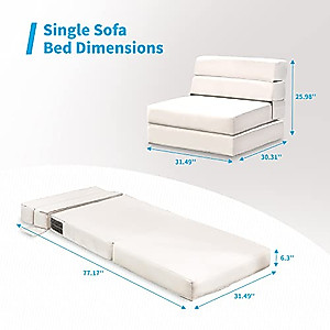 Mjkone Folding Futon Sofa Bed, Modern Convertible Couch for Compact Living Room Office Apartment Space, Modular Sectional Sofa for Resting Camping- Single, Beige