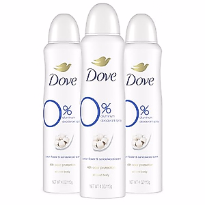 Dove 0% Aluminum Deodorant Dry Spray Cotton Flower & Sandalwood 3 Count for 48-Hour Protection Aluminum Free 4 oz