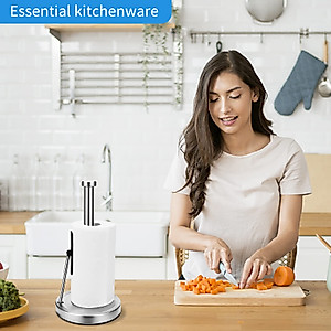 LEISURESHARE Paper Towel Holder Countertop, Stainless Steel Standing Paper Towel Roll Holder for Kitchen Bathroom, with Weighted Base for One-Handed Operation(Silver Fine Packaging)