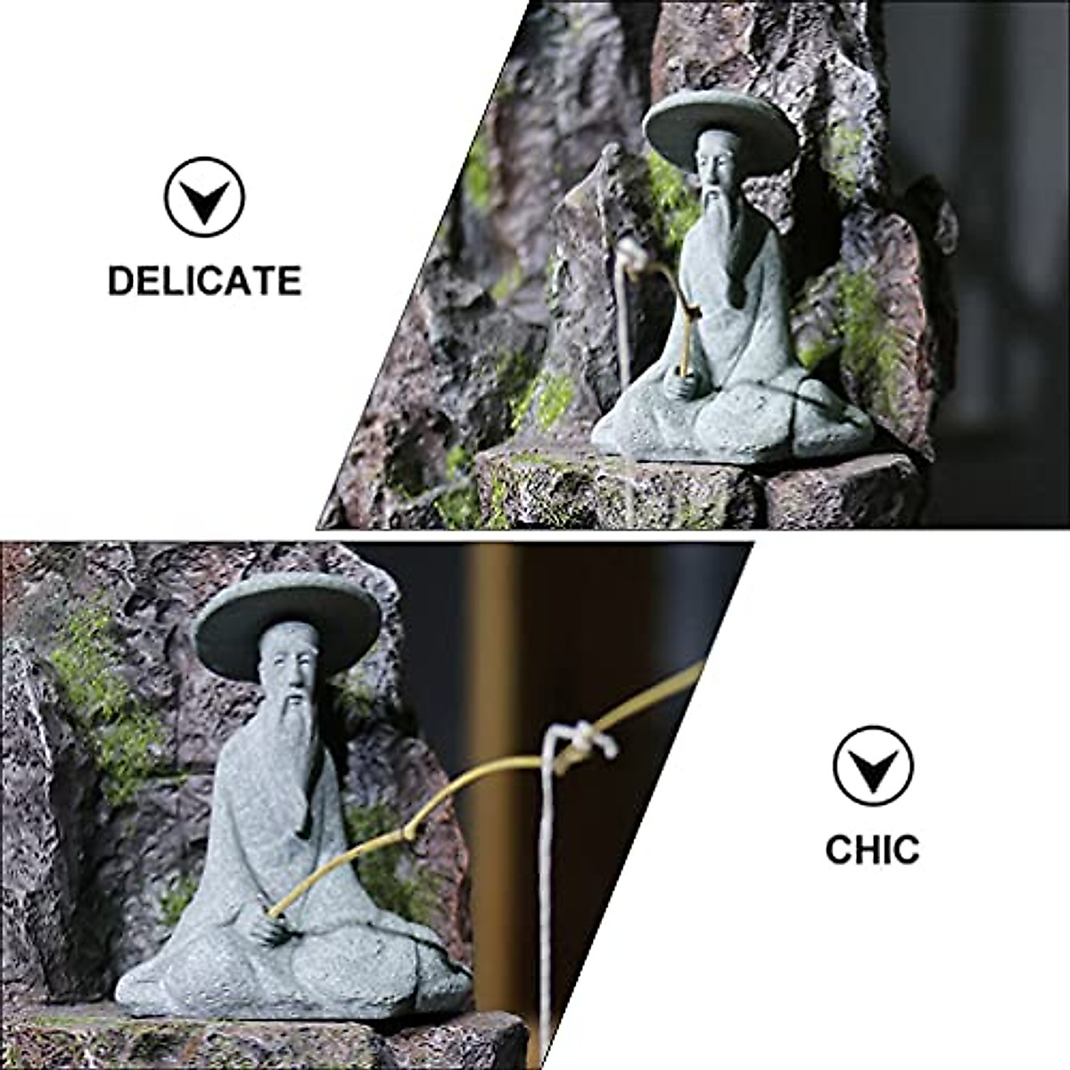 Cabilock 1pc Old Fisherman Ornaments Fishing Ornaments Sand Table Figurine Chinese Miniature Figurines for Bonsai Miniature Fairy Figurines Succulent Plant Accessory Elder Sandstone Rockery