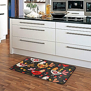 susiyo Kitchen Mat Cute Rooster Chickens Kitchen Rug Mat Anti-Fatigue Comfort Floor Mat Non Slip Oil Stain Resistant Easy to Clean Kitchen Rug Bath Rug Carpet for Indoor Outdoor Doormat