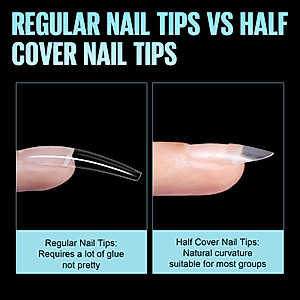 TOMICCA Short Oval Nail Tips, 240Pcs Acrylic Full Matte Nail Tips, 12 Sizes No C Curve Fake Half Cover Nail Tips for Nail Extension Salon Home DIY