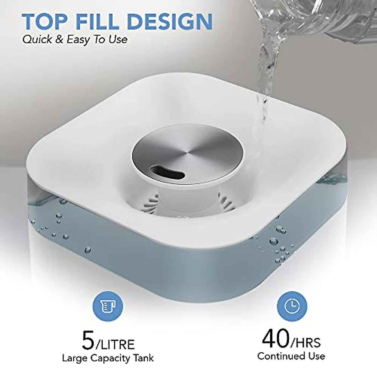 Senville 5L Top-Fill Humidifier for Home, Large Capacity Cool Mist Humidifier, Ultrasonic, with Essential Oil Diffuser for Aromatherapy White