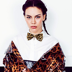 SATINIOR 2 Packs Wedding Men Pre Tied Bow Ties Adjustable Clip Neck Bowtie for Bridegroom Wedding(leopard)