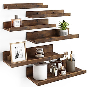 Fixwal Floating Shelves, 6 Sets of Wall Mounted Shelves for Home Decor, Modern Picture Ledge Shelves for Living Room, Bedroom, Bathroom, Kitchen (Brown)