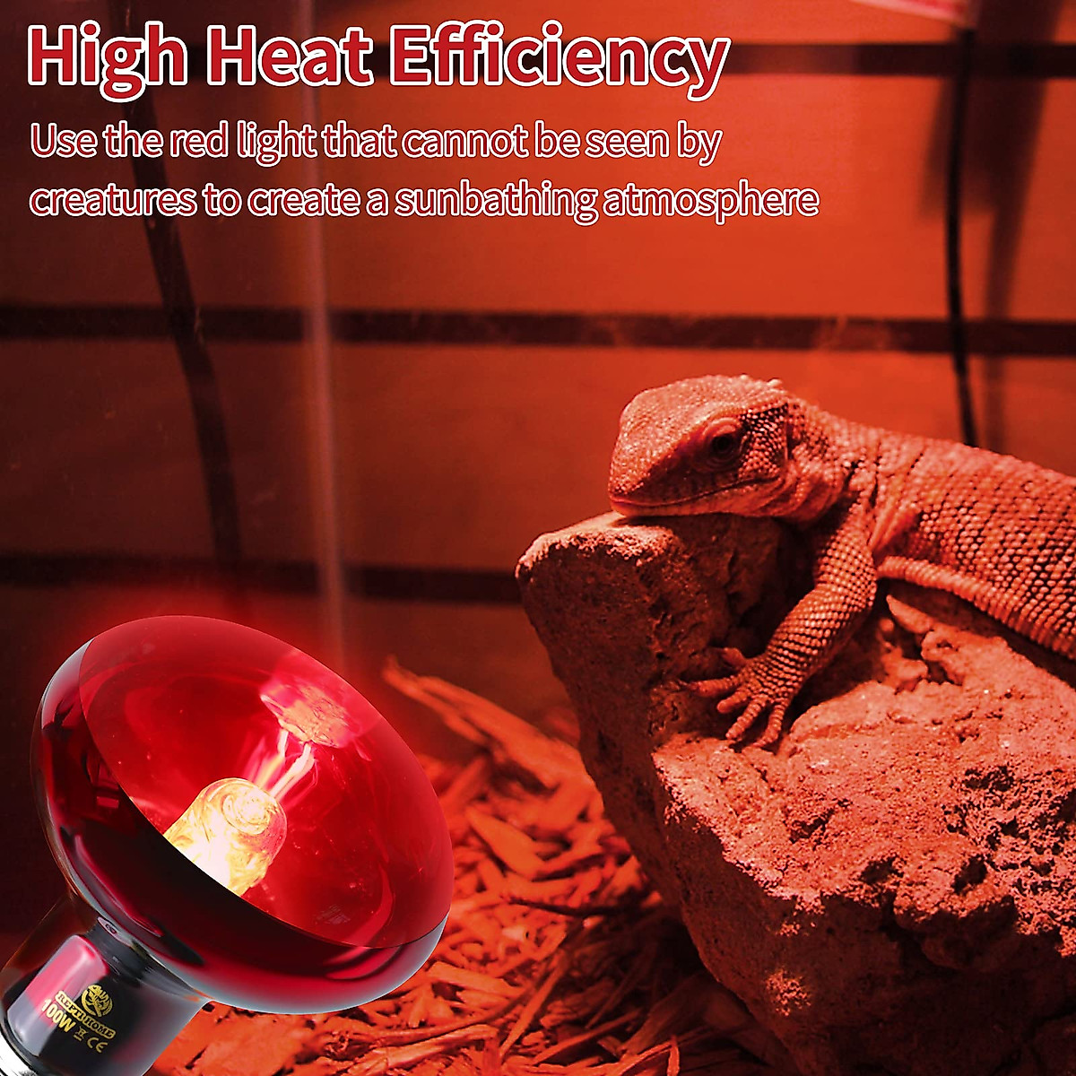 REPTI HOME Infrared Reptile Heat Lamp Bulbs,2 PCS 100W Reptiles & Amphibians Infrared Basking Spot Lamp Bulb, Red Heat Emitter light for Chickens Coop