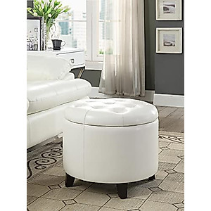 Convenience Concepts Designs4Comfort Round Storage Ottoman 19.75" - Versatile Contemporary Foot Stool for Living Room, Office, Ivory Faux Leather