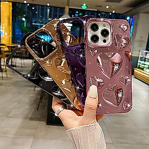 MGQILING iPhone 14 Pro Max Case, Plating Bling 3D Love Heart Case, Cute Love Hearts Sparkle Phone Case for Women Girls, Soft TPU Full Camera Shockproof Protective Clear Case - Purple