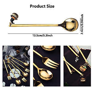 GLKTOPO 6Pcs Halloween Coffee Spoons, Stainless Steel Pumpkin Bat Pendant, Spooky Dessert Teaspoon Tea for PartyTable Decoration Espresso Stirring for Halloween Party Kitchen Mixing, Sugar, Stir