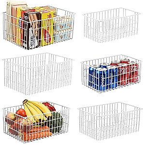 Orgneas Freezer Organizer Bins, Wire Freezer Baskets for Upright Freezer, Pantry Storage Basket Organizers with Handles for Frozen Foods, Snacks, Vegetables, Fruits and More, Set of 6