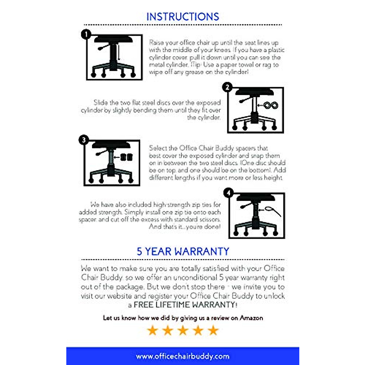 Office Chair Buddy - Fix Your Sinking Office Chair in Minutes - No Tools Needed - Supports up to 500 Pounds