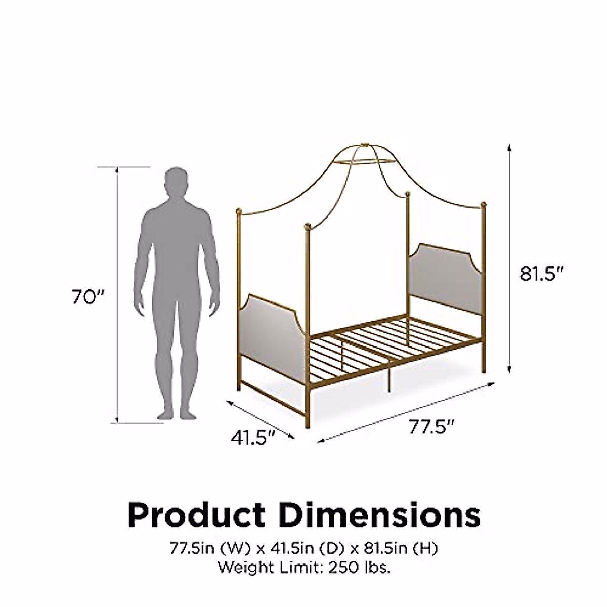 Little Seeds Monarch Hill Clementine Canopy Bed, Twin Size Frame, Gold