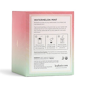 Tea Forte Watermelon Mint Cold Brew Iced Tea, Organic Caffeine Free 15 Sachet Infuser Tea Bags, Steeps in Cold Water