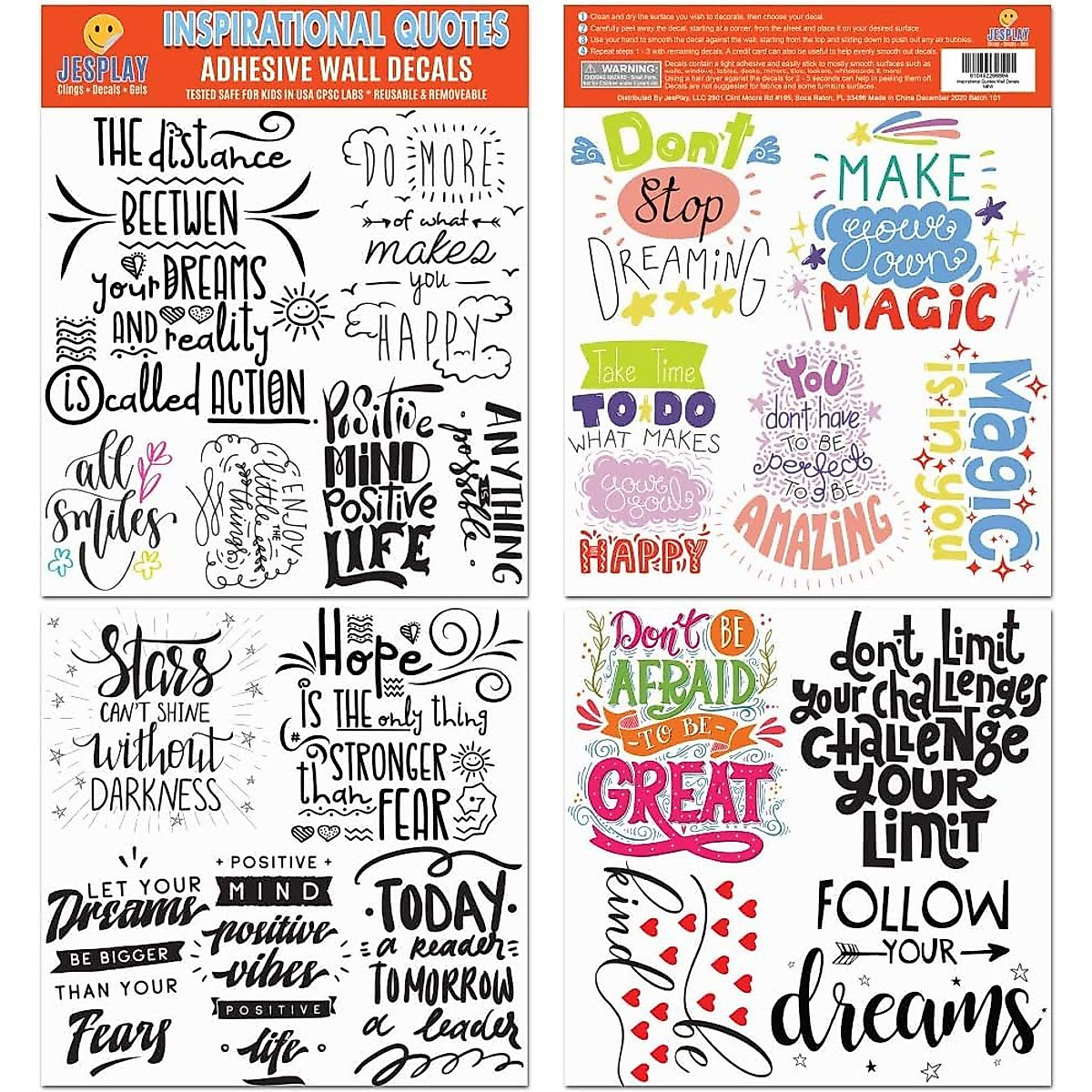 Inspirational Wall Decals for Classrooms and Room Décor- Reusable Inspirational Quotes Adhesive Wall Decals - Must Haves for Teachers, Classroom Essentials,Preschool, Elementary, Daycare, School