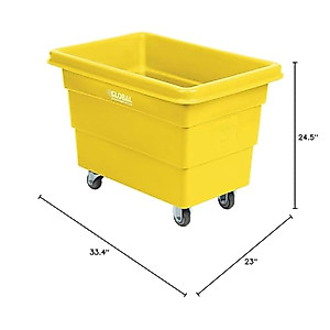 Global Industrial 6 Bushel Plastic Bulk Box Truck, Direct Mount Base, Yellow, 33-2/5"L x 23" W x 24-1/2"H